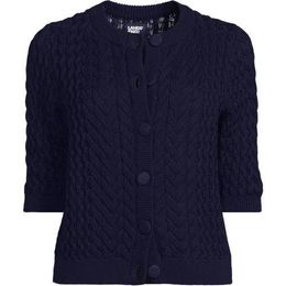 LANDS' END Baumwoll-Zopfmustercardigan mit 3/4-&Auml;rmeln, Damen,  Blau, Baumwolle, by Lands' End