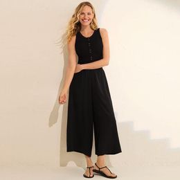 LANDS' END &Auml;rmelloses Henley-Shirt f&uuml;r Damen, Damen, size: regular, Schwarz, Elasthan/Kunstseide/Viskose, by Lands' End