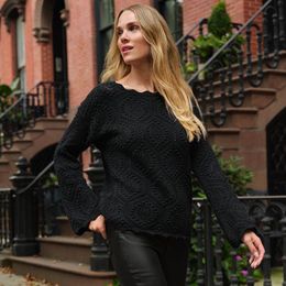 LANDS' END Noppenpullover, Damen,  Schwarz, Baumwolle, by Lands' End