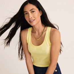 LANDS' END &Auml;rmelloses Ajour-Top f&uuml;r Damen, Damen, size: regular, Gelb, Elasthan/Baumwoll-Mischung, by Lands' End