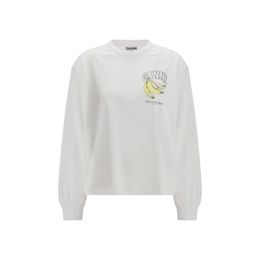 Ganni Wei&szlig;es Baumwoll-Langarm-T-Shirt