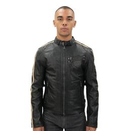 Mens Cafe Racing gestreifte Lederjacke-Marseille