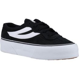 Superga 3041 Revolley Colorblock Platform Leder Damen Schwarz/Wei&szlig; Turnschuhe