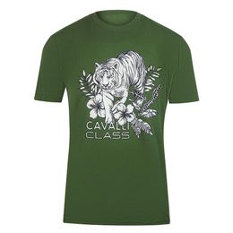 Cavalli Class - T-shirt Mit Tiger-blumenlogo In Milit&auml;rgr&uuml;n