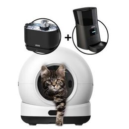 Zedar Selbstreinigende Katzentoilette - Trinkbrunnen f&uuml;r Katze Kabellos - futterautomat f&uuml;r katzen - K1200 PRO + A600 + WF600