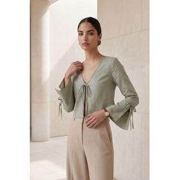 Hemd aus Leinen mit V-Ausschnitt und Crop-Tie-Detail
