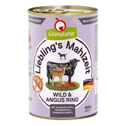 Granatapet Liebling's Mahlzeit Wild und Angus Rind Hunde-Nassfutter getreidefrei 6x400g
