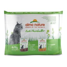 Almo Nature Holistic Anti Hairball mit Rind&Huhn Katzen-Nassfutter zur Vorbeugung von Haarballen 6x70g
