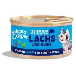 Edgard & Cooper St&uuml;ckchen in So&szlig;e Lachs und Huhn Katzen-Nassfutter getreidefrei 6x85g