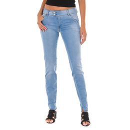 Met Lange Denim-Hose getragen Effekt aus elastischem Gewebe 70DBF0518 Frau