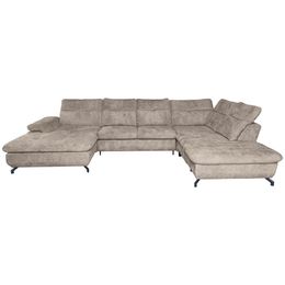 CARRYHOME Wohnlandschaft, Beige, Metall, 6-Sitzer, Ottomane links, U-Form, 368x255 cm, Liegefunktion, seitenverkehrt erh&auml;ltlich, Schlafen auf Sitzh&ouml;he, R&uuml;cken echt, Wohnzimmer, Sofas & Couches, Wohnlandschaften, Wohnlandschaften in U-Form