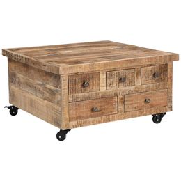 CARRYHOME Couchtisch, Natur, Holz, Metall, Mangoholz, massiv, Holz, 5 Schublade(n) Schubladen, quadratisch, Rollen, 75x40x75 cm, Fsc, rostfrei, Wohnzimmer, Wohnzimmertische, Couchtische, Couchtische Metall