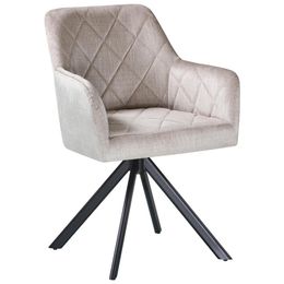 CARRYHOME Armlehnstuhl, Schwarz, Beige, Metall, Textil, Raute, Flachrohr, Drehkreuz, 60x87x58 cm, Stoffauswahl, Sitzfl&auml;che 360&deg; drehbar, Esszimmer, St&uuml;hle, Esszimmerst&uuml;hle, Armlehnenst&uuml;hle