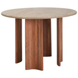 Livetastic Esstisch Travertin, Natur, Holz, Stein, Akazie, massiv, Holz, rund, C-Form, Handmade in India, in verschiedenen Holzdekoren erh&auml;ltlich, Esszimmer, Tische, Esstische, Esstische rund