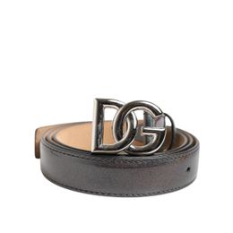 Dolce & Gabbana Dolce & Gabbana Metallic Leder G&uuml;rtel mit silbernem Logo-Schnalle
