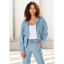 Damen Kapuzensweatjackeblau meliert, Gr. M, VIVANCE ACTIVE BY LASCANA, meliert, Materialmix, Obermaterial: 88% Polyester, 12% Elasthan, Sweatjacken,