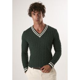Pullover Basic-Pullover Mit V-Ausschnitt Und Zopfmuster