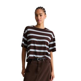 Marc O'Polo Damen T-Shirt "aus Heavy Jersey"schwarz braun, Basic, Gr. L, MARC O'POLO DENIM, gestreift, Obermaterial: 100% Baumwolle, Shirts
