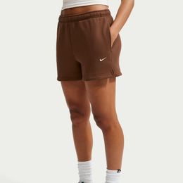 Nike Sportswear Damen Shorts "W NK STDO FLC MW MR STD 4 SHRT"cacao wow, sail, Gr. XXL, unifarben, Sweatware, Obermaterial: 80% Baumwolle, 20%