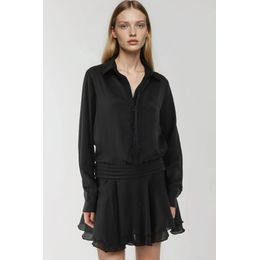 R&uuml;schendrapiertes Mini-Kleid mit langen &Auml;rmeln und Hemdkragen