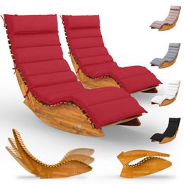Casaria Saunaliege Java 2er-Set Akazie FSC -zertifiziert mit Auflage Rot