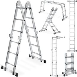 TecTake&reg; Aluminium Mehrzweckleiter, 6in1, 4 x 3 Sprossen, geriffelte Trittfl&auml;che, rutschfest, klappbar