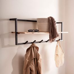 FineBuy Wandgarderobe Akazie Massivholz 100cm H&auml;ngegarderobe Baumkante Industrial Modern