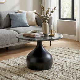 FineBuy Couchtisch mit Marmor Platte schwarz Wohnzimmertisch Sofatisch Metall rund 60cm