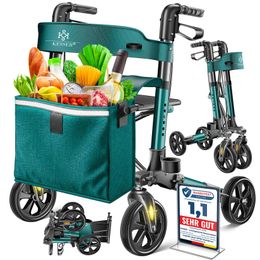 Kesser&reg; Leichtgewicht Rollator faltbar mit Sitz, Griff, Tasche, schmal f&uuml;r Senioren Wohnung, Klappbar, H&ouml;henverstellbar, Reflektoren All Gel&auml;nde Reifen Indoor-& Outdoor, Gehhilfe, Laufhilfe