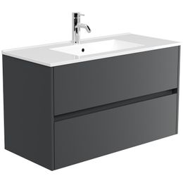 Posseik Badm&ouml;bel Limes & Waschtisch 100 cm 2 Greifraum SoftClose Ausz&uuml;ge Grafit
