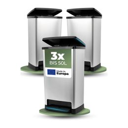 Novaliv 3x Gro&szlig;er M&uuml;lleimer mit Deckel - 50L Tretm&uuml;lleimer mit Soft-Close-System - Stabiler Abfalleimer mit Deckel & Fu&szlig;pedal - Geruchsdichter M&uuml;lleimer K&uuml;che u.v.m - Treteimer M&uuml;llbeh&auml;lter