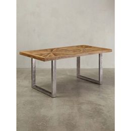 KADIMA DESIGN Esstisch Mango Massivholz Metallgestell Industrial, Braun 100x200x76 cm