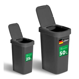Novaliv M&uuml;lleimer-Set 25L + 50L , Abfalleimer mit 2in1 Deckel , Klappdeckel & Schwingdeckel , Anti-Geruch M&uuml;lleimer f&uuml;r K&uuml;che Haushalt B&uuml;ro , M&uuml;ll Eimer Abfall Trash Kunststoff Abfallbeh&auml;lter