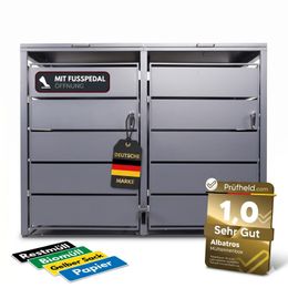 ALBATROS M&uuml;lltonnenbox 2er mit Pedal, 120L bis 240L, f&uuml;r Zwei Tonnen, Metallverkleidung aus verzinktem Stahl, Anthrazit Grau RAL7016, abschlie&szlig;bar, wetterfest, ISO9227, mit Aufkleber Set
