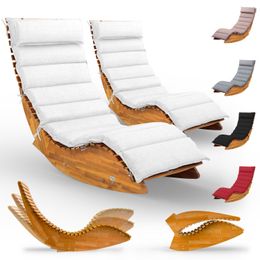 Casaria Saunaliege Java 2er-Set Akazie FSC -zertifiziert mit Auflage Creme