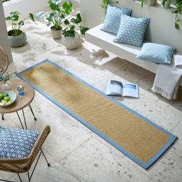 Outdoor-L&auml;ufer Bord&uuml;re Natur-Blau 60 x 230 cm - KEER KADIMA DESIGN