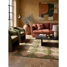 Jute-Teppich Rauten Olivegr&uuml;n 160 x 230 cm - BAIN KADIMA DESIGN