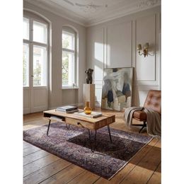 KADIMA DESIGN Couchtisch Massivholz mit Metallbeinen im Landhausstil, Akazie 60x110x40 cm