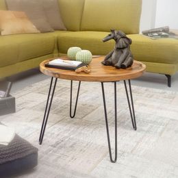 FineBuy Couchtisch Sheesham rund &Oslash; 60 cm Wohnzimmertisch Massivholz Metallbeine
