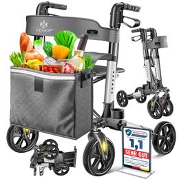 Kesser&reg; Leichtgewicht Rollator faltbar mit Sitz, Griff, Tasche, schmal f&uuml;r Senioren Wohnung, Klappbar, H&ouml;henverstellbar, Reflektoren All Gel&auml;nde Reifen Indoor-& Outdoor, Gehhilfe, Laufhilfe