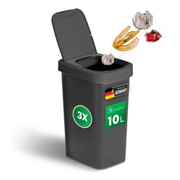 Novaliv 3er-Set M&uuml;lleimer 10L mit 2in1 Deckel, Klappdeckel & Schwingdeckel, Anti-Geruch Abfalleimer f&uuml;r Bad Badezimmer K&uuml;che Haushalt B&uuml;ro, M&uuml;ll Trash Bin Eimer Abfall Kunststoff Abfallbeh&auml;lter