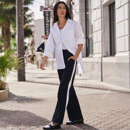 LANDS' END Gerade Jerseyhose mit Kontraststreifen, Damen,  Schwarz, Baumwolle, by Lands' End