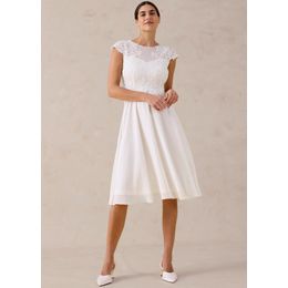 bonprix Brautkleid mit Spitze, wei&szlig;, Gr.36, Romantisch und feminin: Cocktail-Kleid in Midi-L&auml;nge aus feinem Chiffon mit Spitze