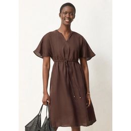 bonprix Kleid aus reinem Leinen, braun, Gr.42, sommerliches Leinen-Kleid mit Raffung in der Taille, aus Leinen