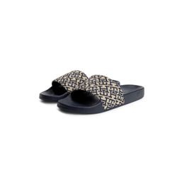 Tommy Hilfiger Damen Pantolette "TH MONOGRAM POOL SLIDE", Gr. 38dunkelblau, wei&szlig;, Textil, Schuhe, Sommerschuh, Strandschuh mit logobedruckter Bandage