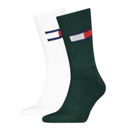 Tommy Hilfiger Herren Socken "TH UNI TJ SOCK 2P FLAG", Gr. 35, gr&uuml;n, Baumwollmischung, Socken, mit gro&szlig;em Logo