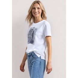 Street One Damen Print-Shirtwei&szlig;, Gr. 46, unifarben, Web, 100% Baumwolle, Shirts, mit Rundhalsausschnitt