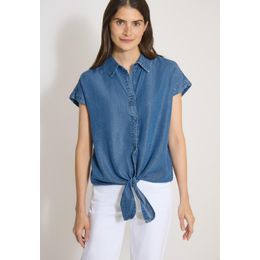 Cecil Damen Kurzarmblusemid blau wash, Gr. XXL, unifarben, Stoff, 100% Lyocell, Blusen, in Denim-Optik