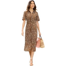 Damen Hemdblusenkleid in Crinkle-Qualit&auml;t cognac-schwarz-bedruckt, Gr&ouml;&szlig;e 48