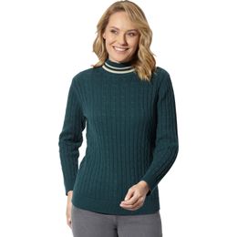Damen Stehkragenpullover mit Zopfmuster petrol-sand, Gr&ouml;&szlig;e 56